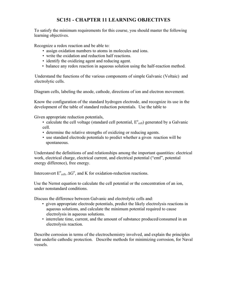 SC151 - CHAPTER 11 LEARNING OBJECTIVES