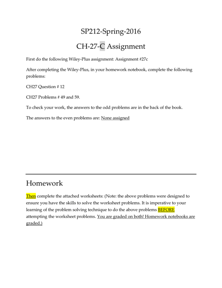 SP212‐Spring‐2016 CH‐27‐C Assignment