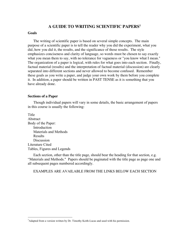 A GUIDE TO WRITING SCIENTIFIC PAPERS