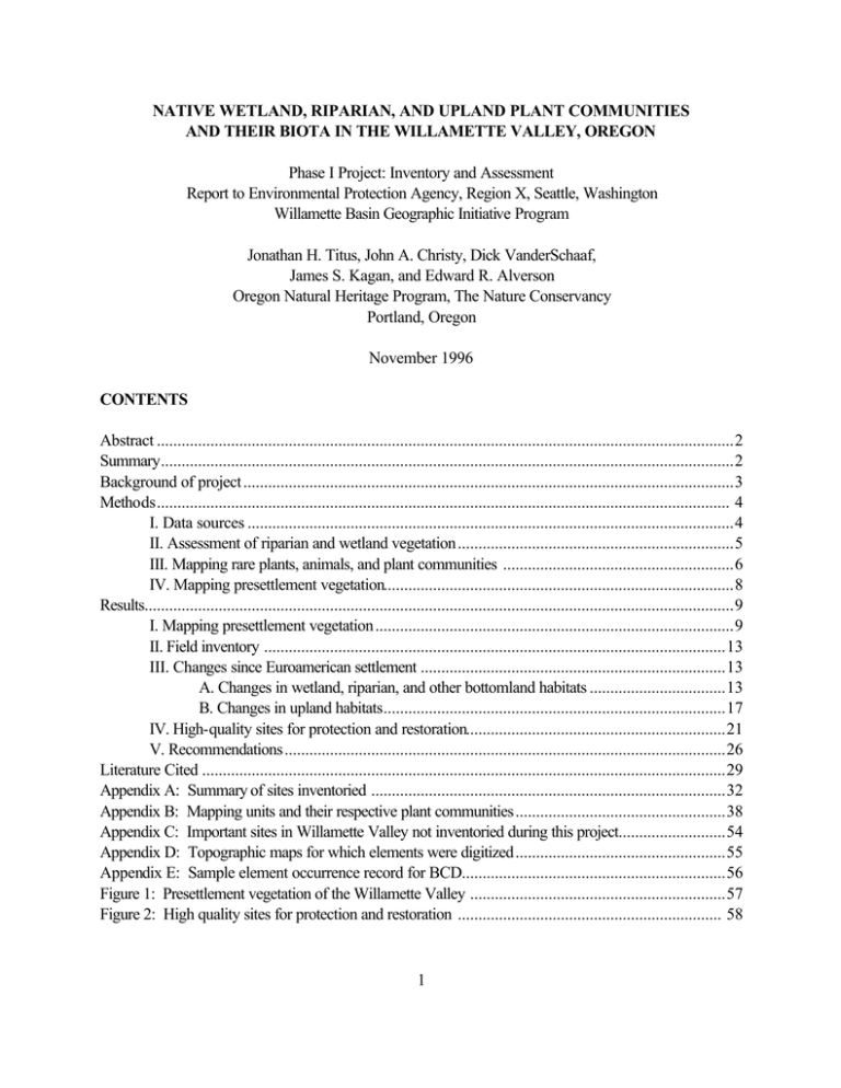 NATIVE WETLAND, RIPARIAN, AND UPLAND PLANT COMMUNITIES