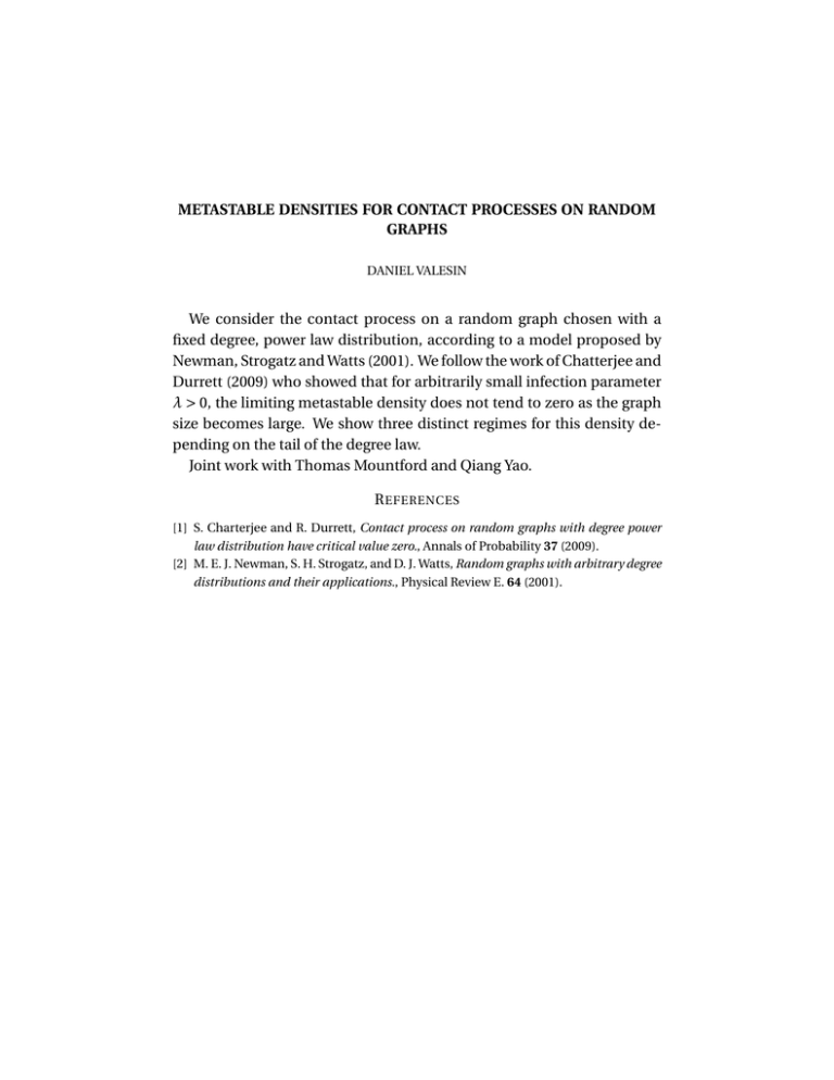 METASTABLE DENSITIES FOR CONTACT PROCESSES ON RANDOM GRAPHS
