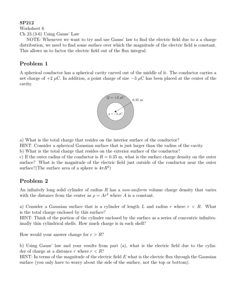 Gauss' Law Worksheet: Electric Fields & Charge Distributions