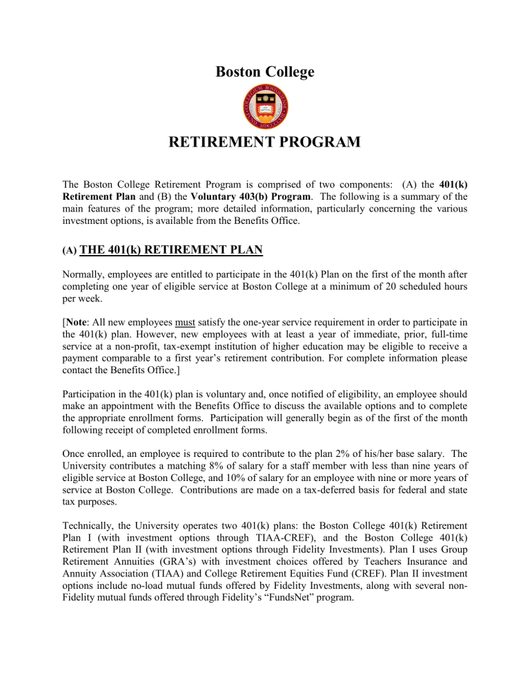 Boston College RETIREMENT PROGRAM