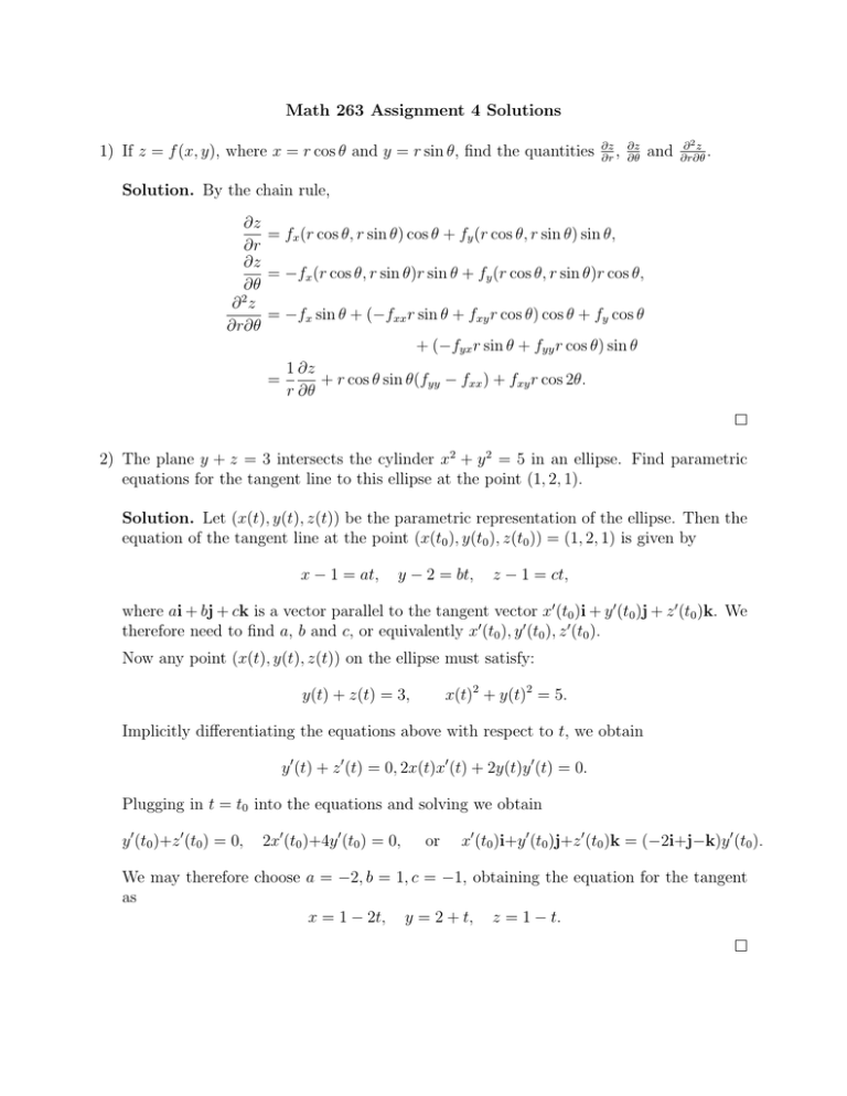 Math 263 Assignment 4 Solutions: Calculus Problems