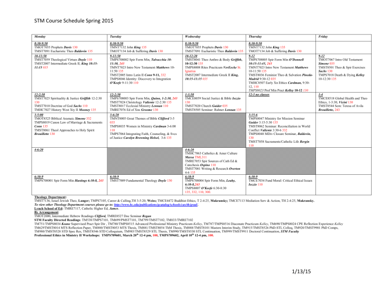 STM Course Schedule Spring 2015 STM Course Schedule Spring 2015