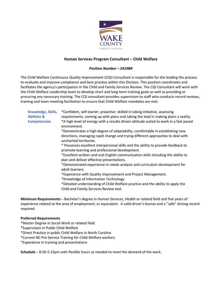 Human Services Program Consultant – Child Welfare