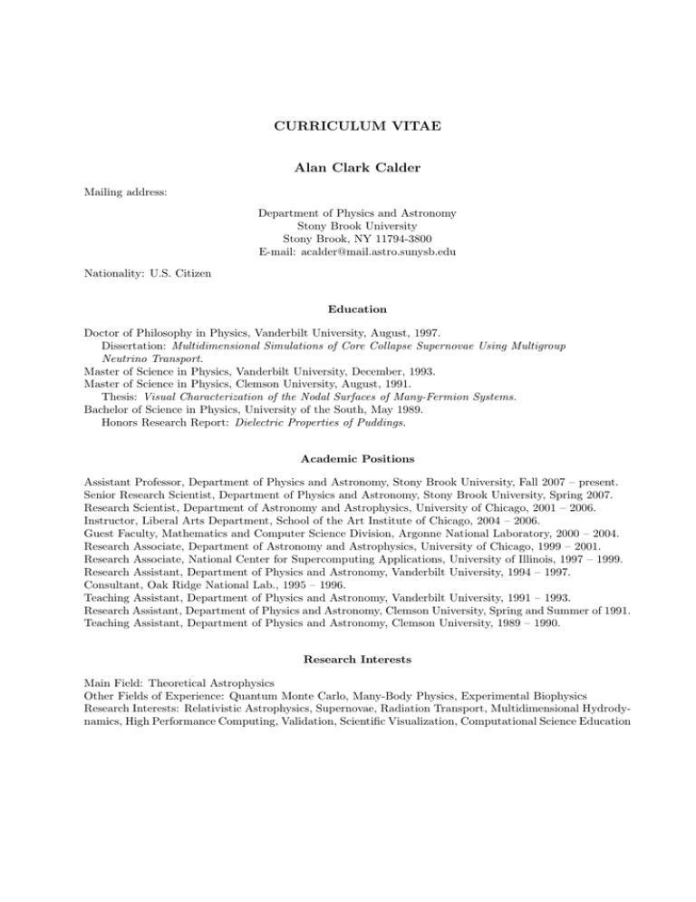 CURRICULUM VITAE Alan Clark Calder