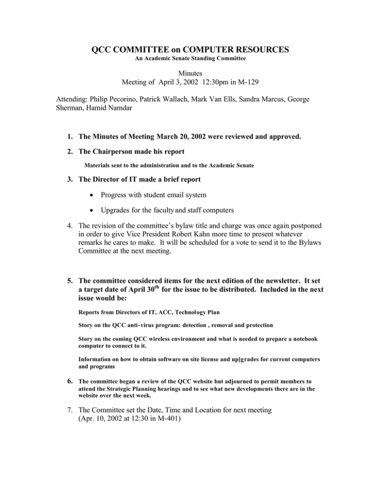 QCC COMMITTEE on COMPUTER RESOURCES