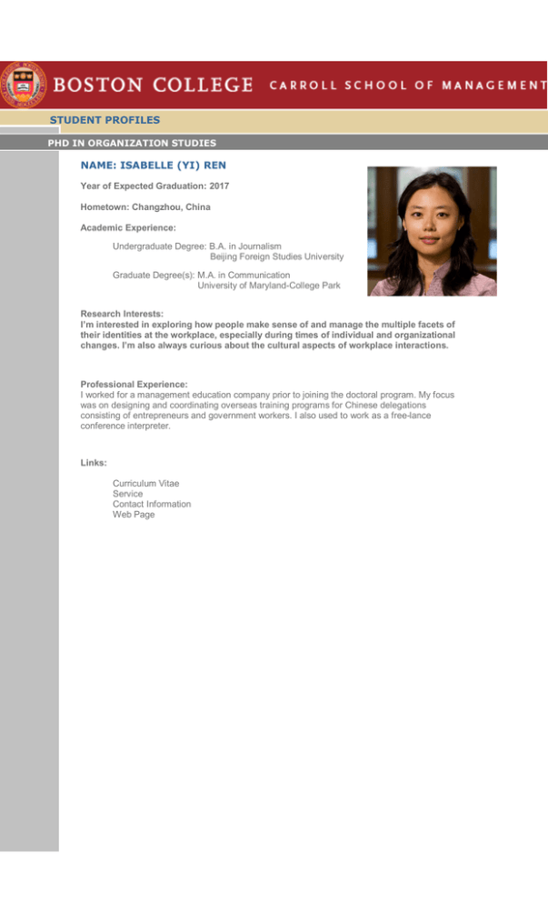 STUDENT PROFILES NAME: ISABELLE (YI) REN