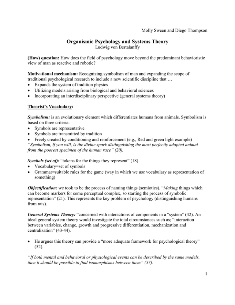 Organismic Psychology and Systems Theory