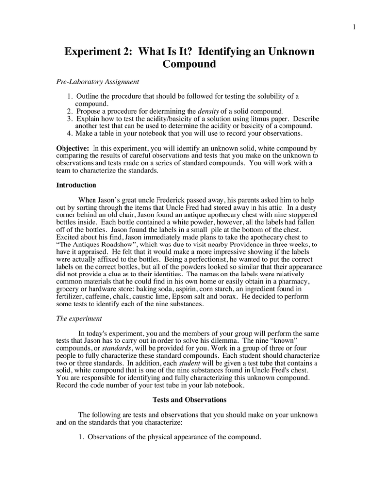 Identifying Unknown Compounds: A Chemistry Lab Experiment