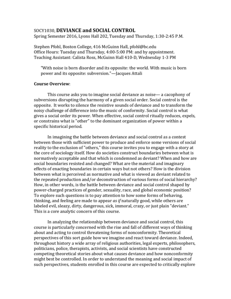 Deviance and Social Control Course Syllabus