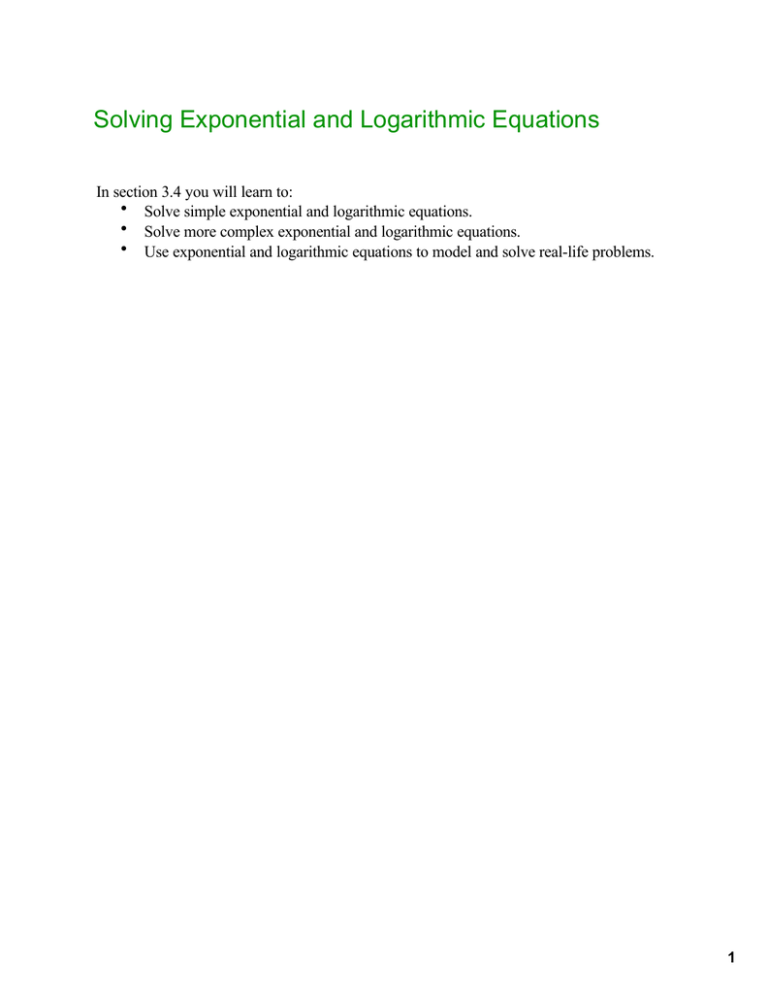 Solving Exponential and Logarithmic Equations