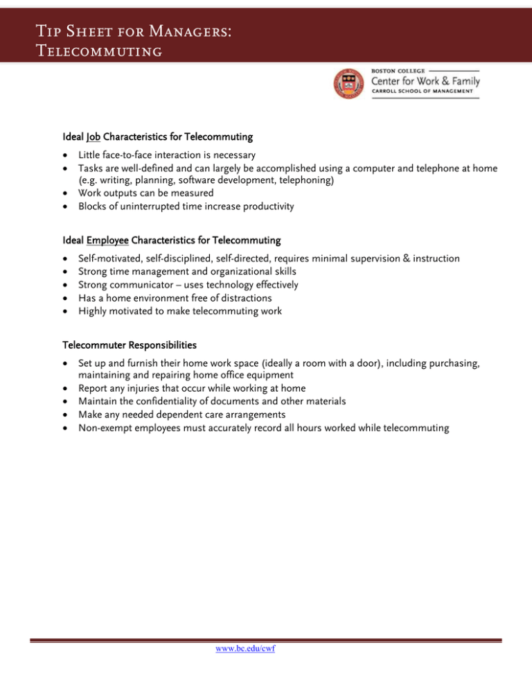 Tip Sheet for Managers: Telecommuting