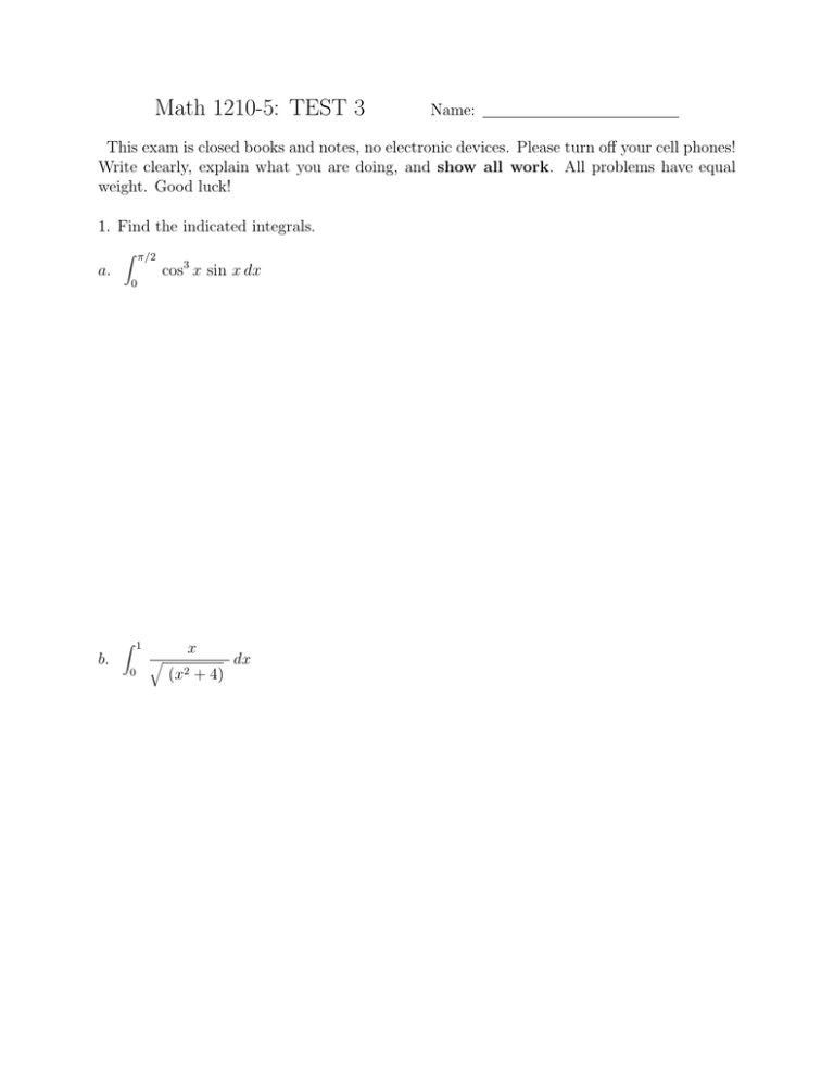 Math 1210-5: TEST 3