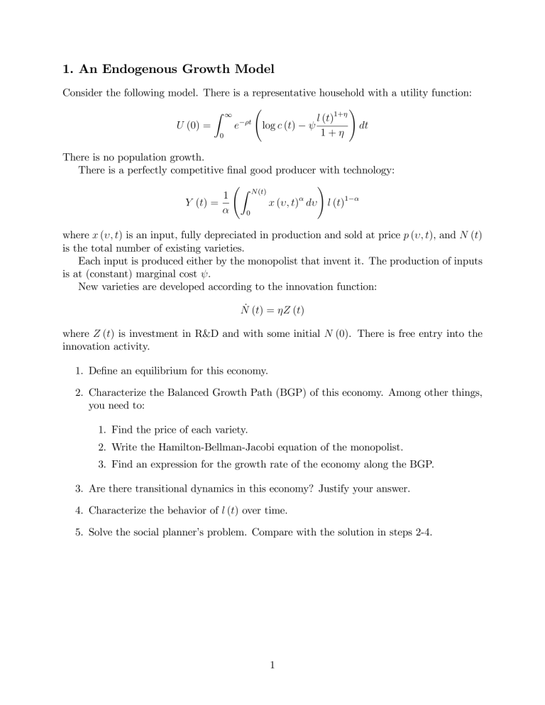 1. An Endogenous Growth Model