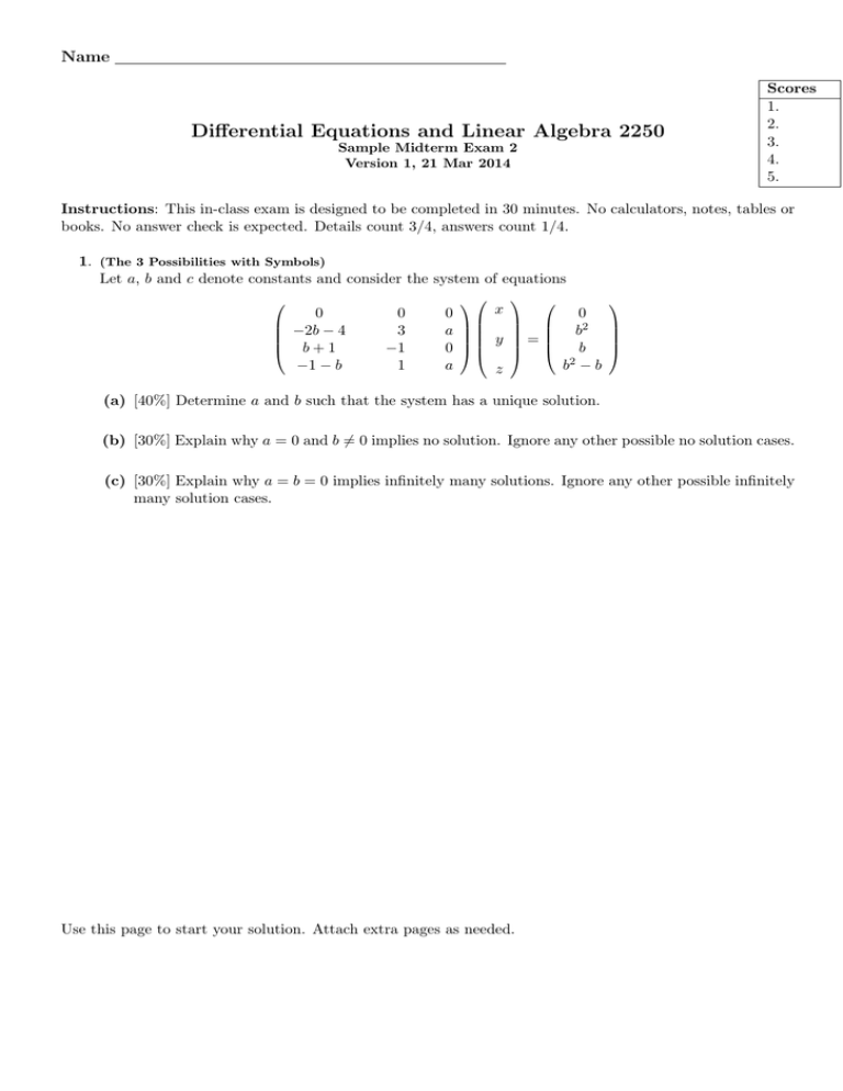 Differential Equations & Linear Algebra Midterm Exam
