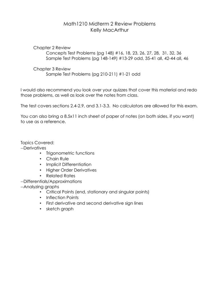 Math1210 Midterm 2 Review Problems Kelly MacArthur