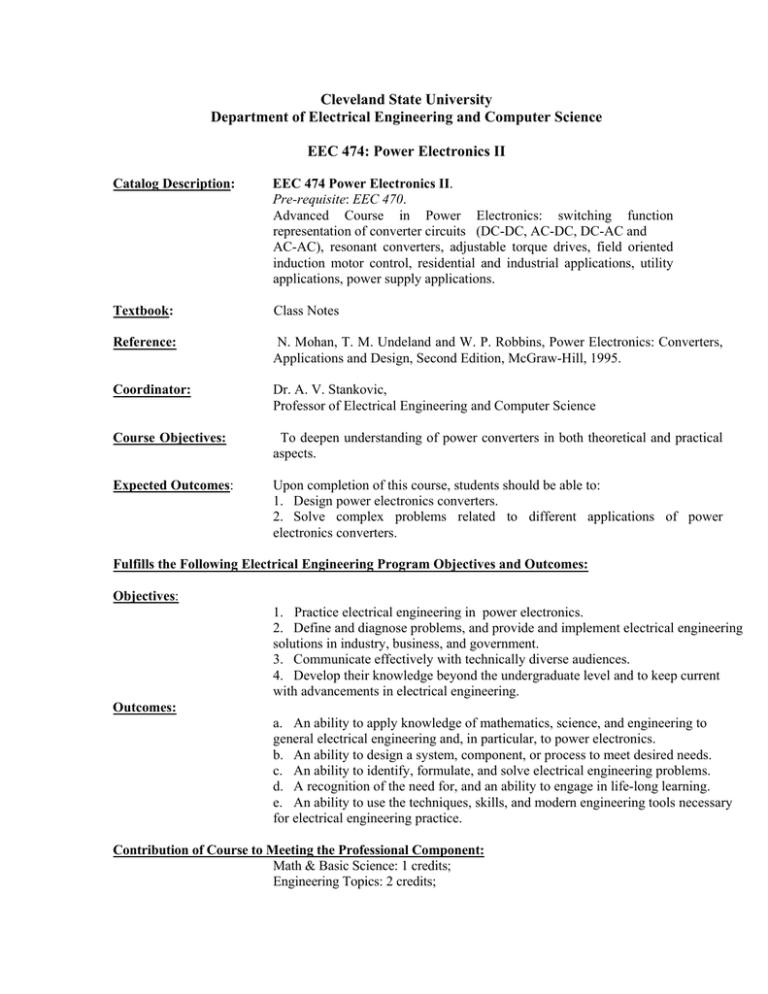 Cleveland State University Department of Electrical Engineering and ...