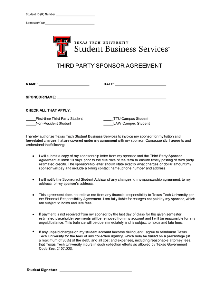 THIRD PARTY SPONSOR AGREEMENT