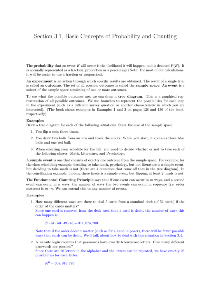 Probability & Counting Basics: Lecture Notes