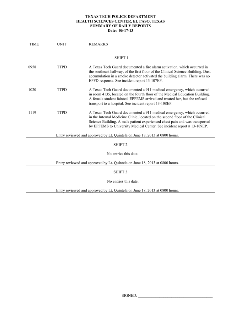 TEXAS TECH POLICE DEPARTMENT HEALTH SCIENCES CENTER, EL PASO, TEXAS