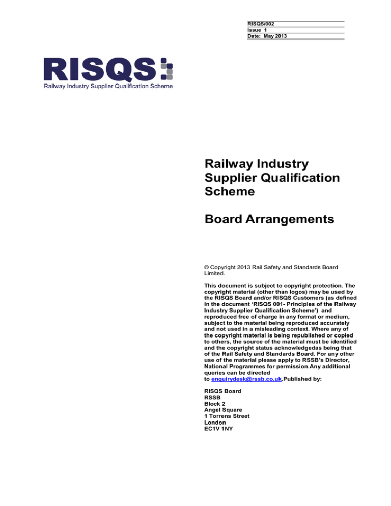 RISQS Board Arrangements: Railway Industry Qualification Scheme