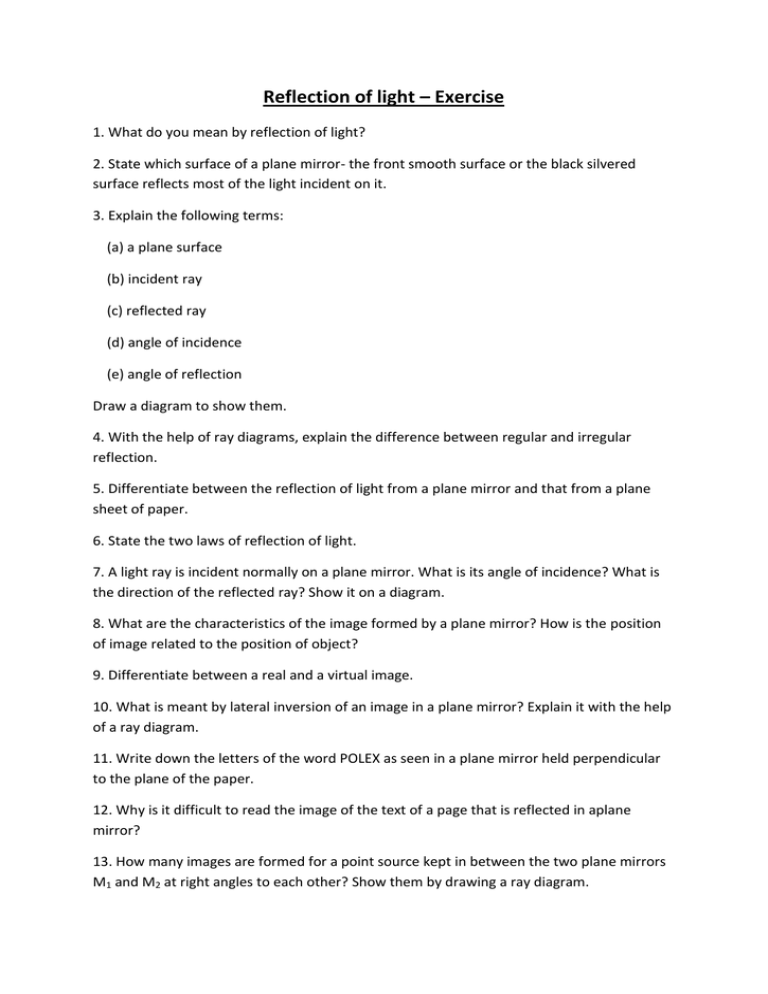 Reflection of Light Exercise: Physics Questions