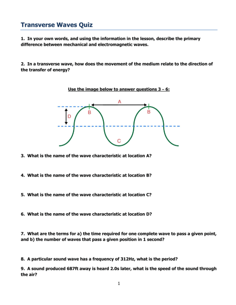 Transverse & Longitudinal Waves Quiz