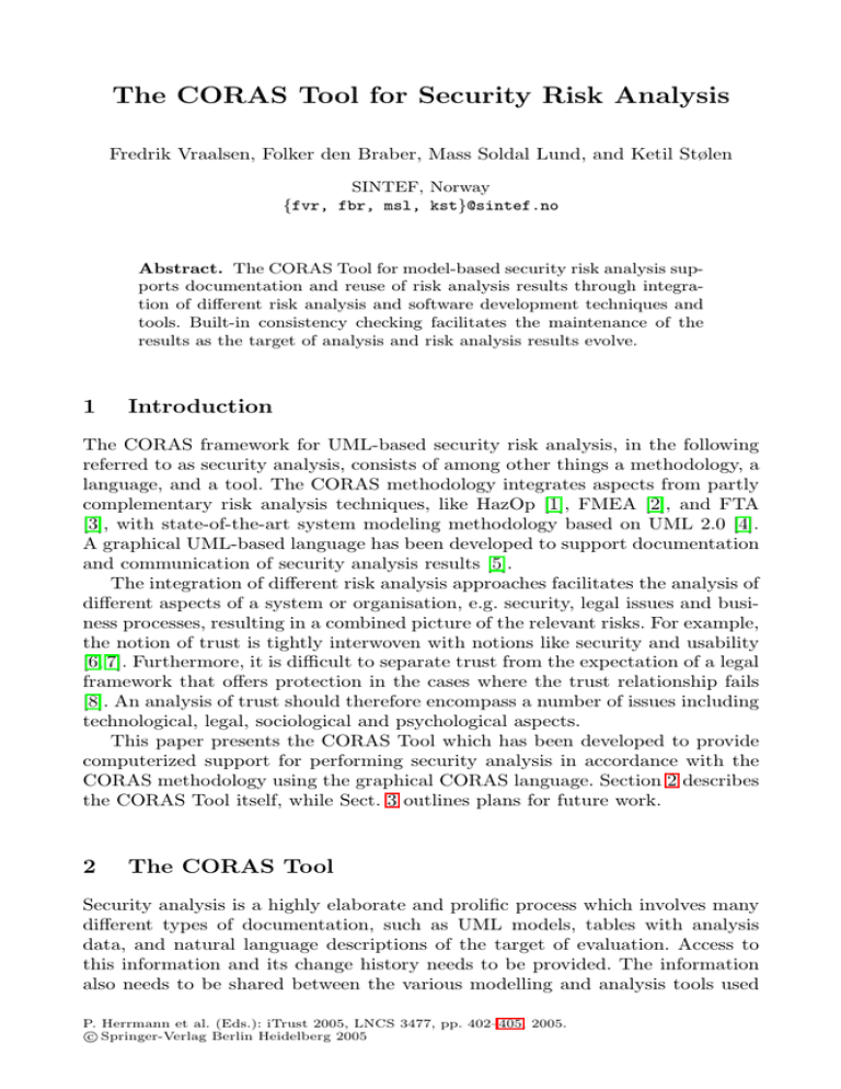 CORAS Tool: Security Risk Analysis - Model-Based Approach