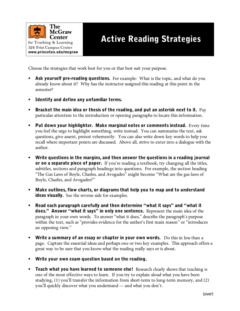 Active Reading Strategies