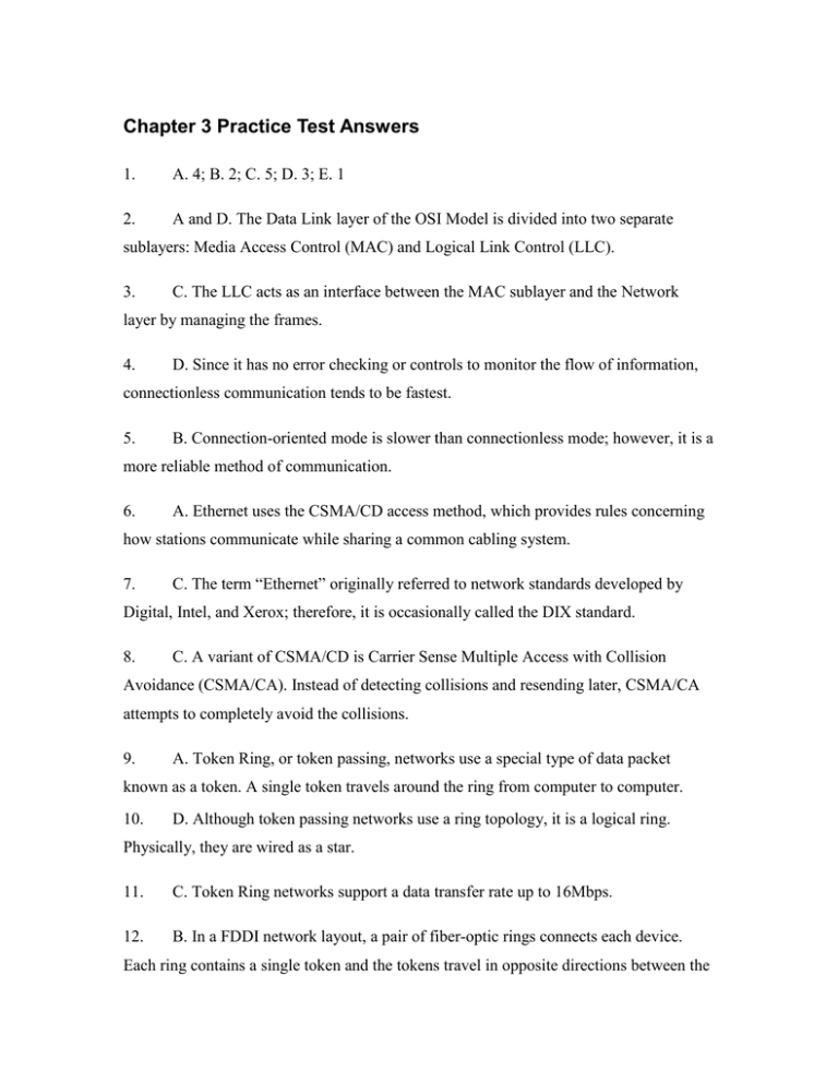 Chapter 3 Practice Test Answers