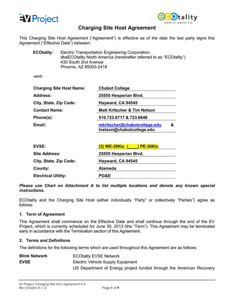 Charging Site Host Agreement