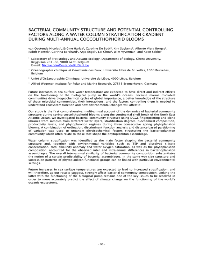 BACTERIAL COMMUNITY STRUCTURE AND POTENTIAL CONTROLLING
