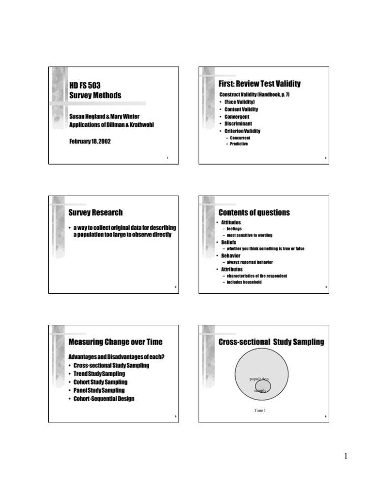 First: Review Test Validity HD FS 503 Survey Methods