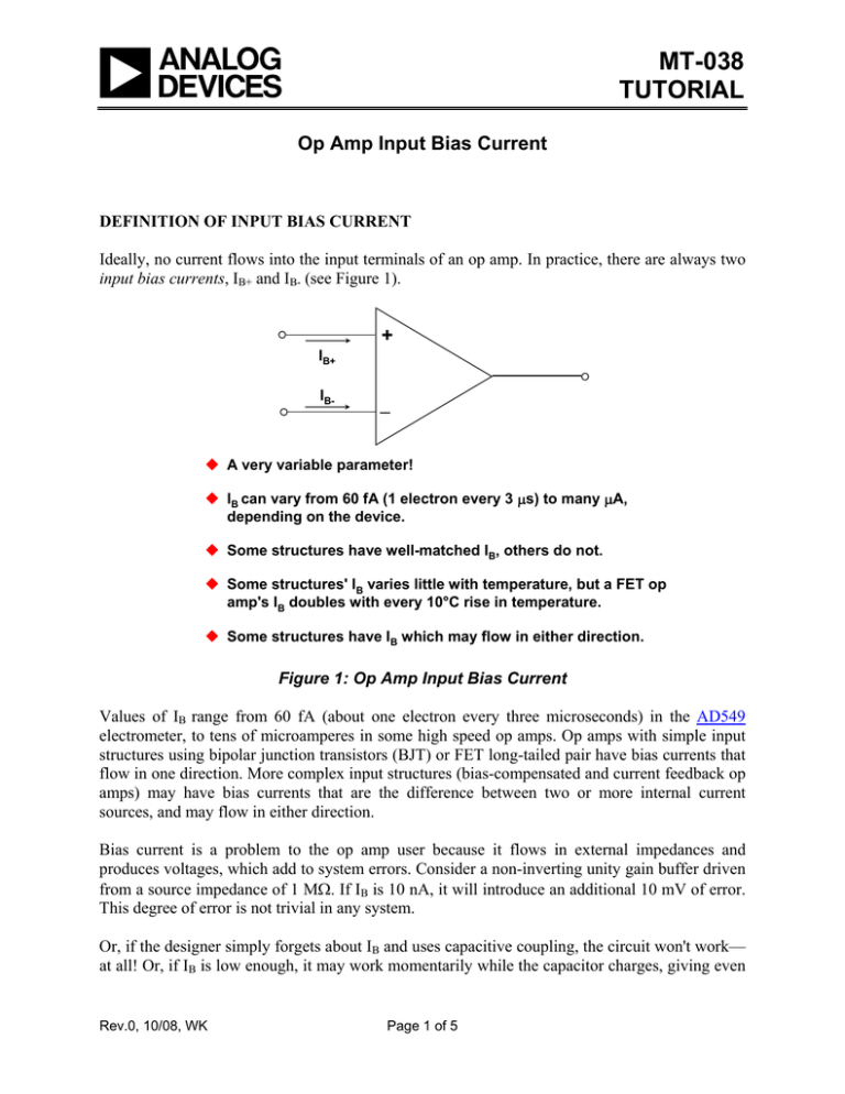 MT-038 TUTORIAL Op Amp Input Bias Current