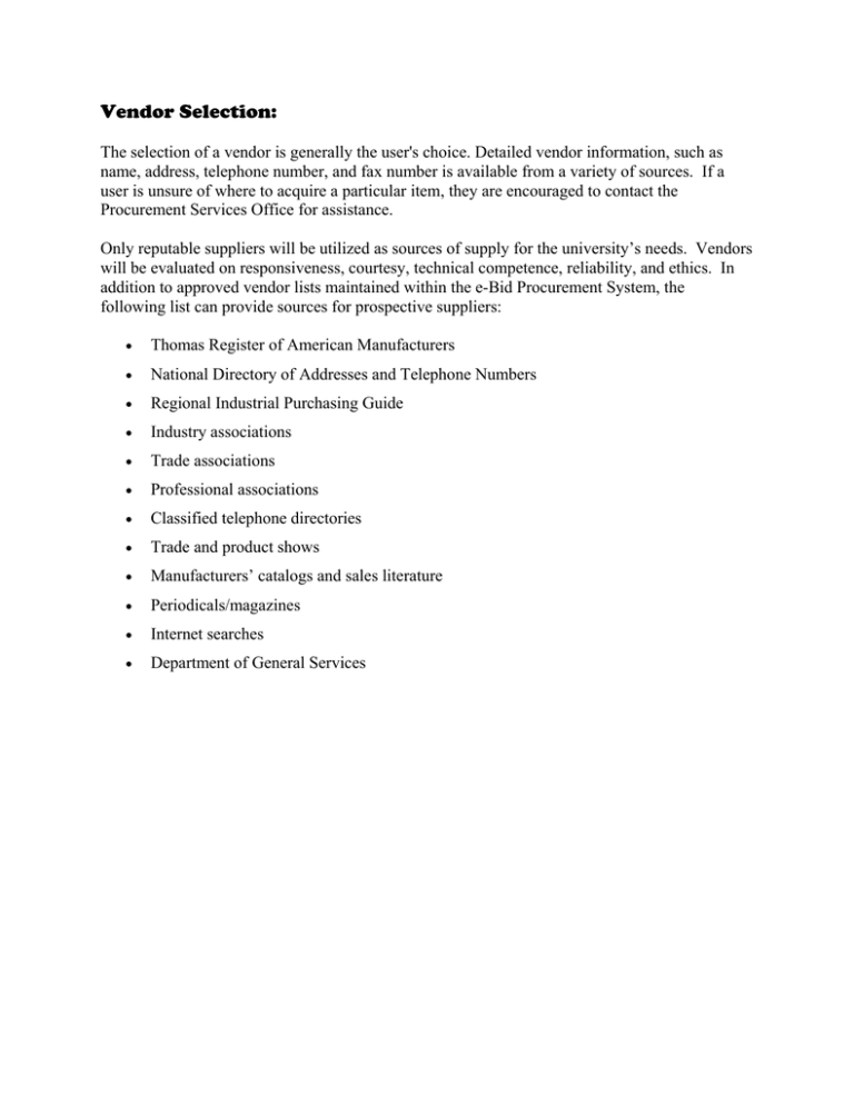 Vendor Selection: