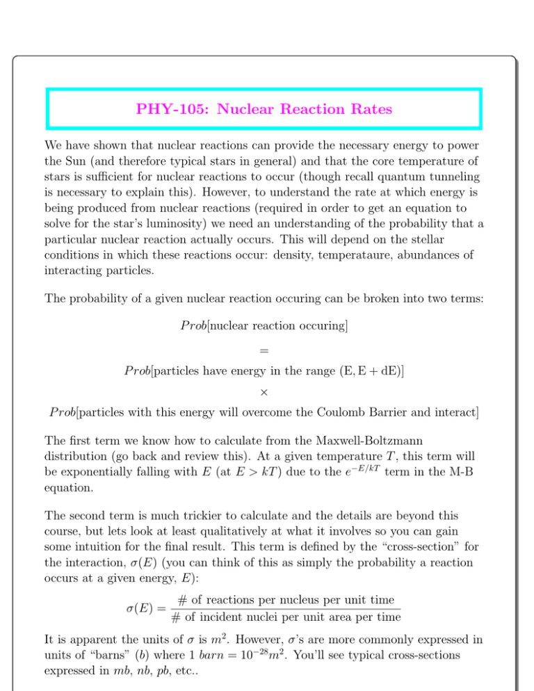 PHY-105: Nuclear Reaction Rates