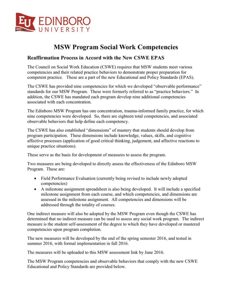 MSW Program Competencies: Trauma-Informed Family Practice