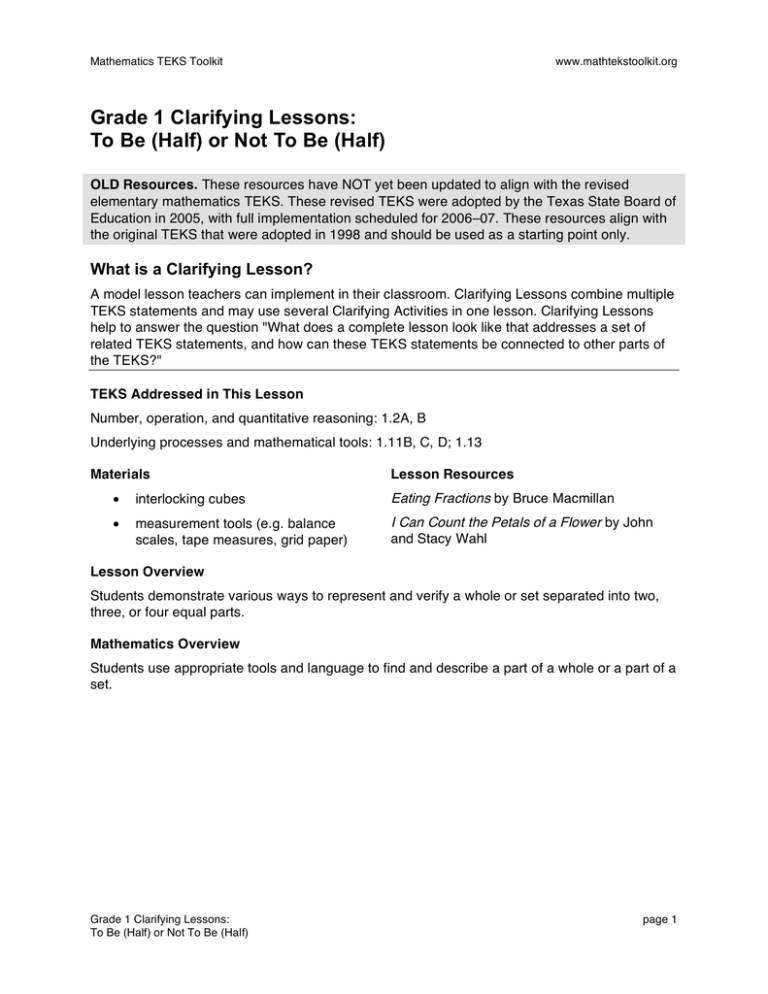Grade 1 Clarifying Lessons: