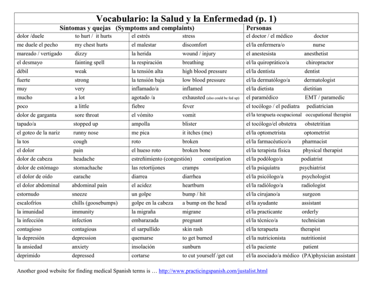 Vocabulario Médico en Español: Salud y Enfermedad