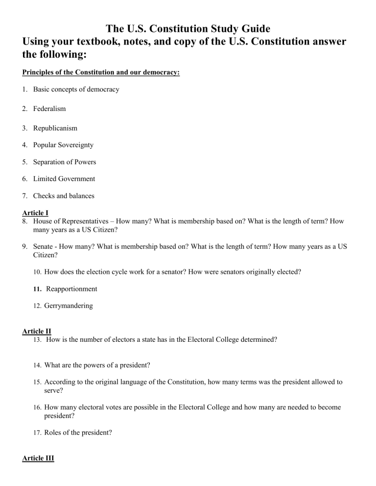 U.S. Constitution Study Guide