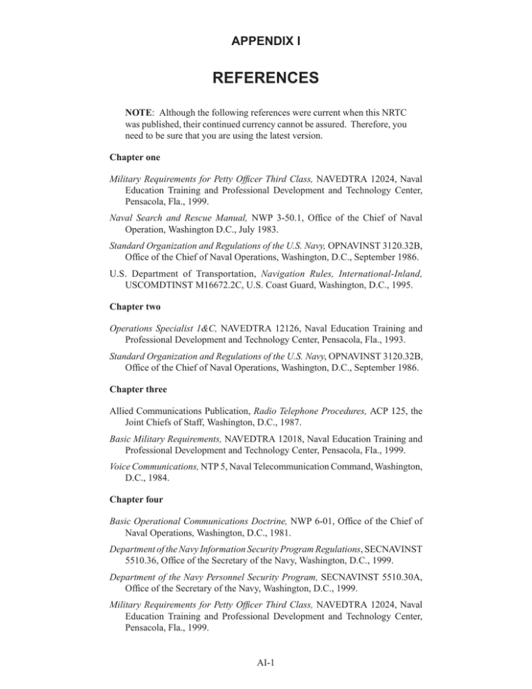 REFERENCES APPENDIX I