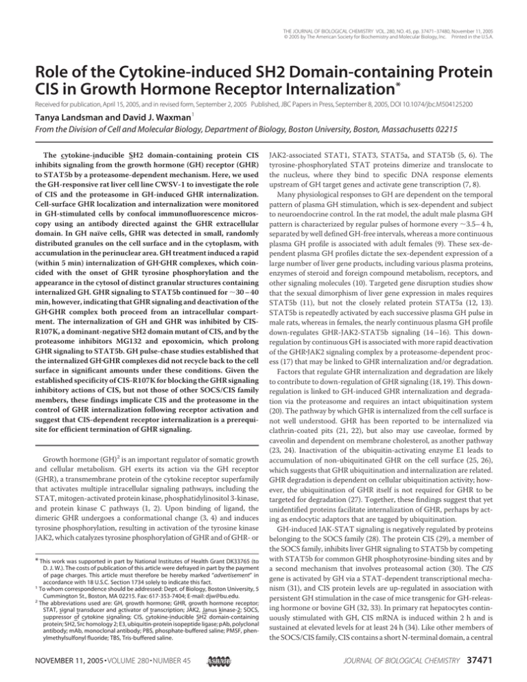 Role of the Cytokine-induced SH2 Domain-containing Protein