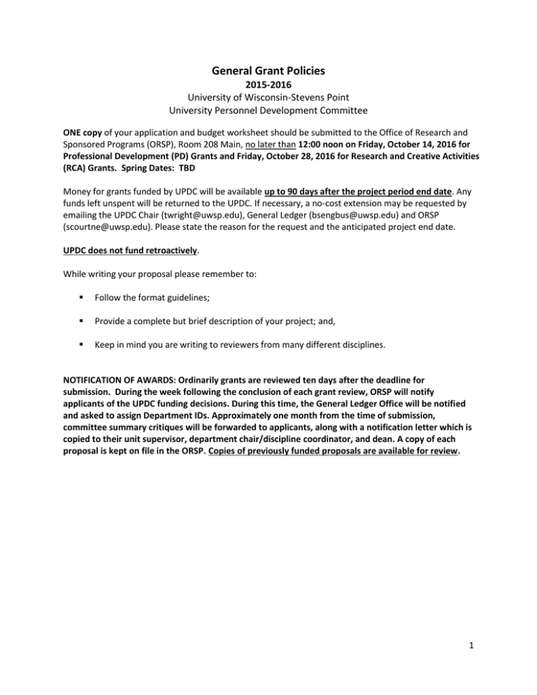 General Grant Policies 2015-2016 University of Wisconsin-Stevens Point ...