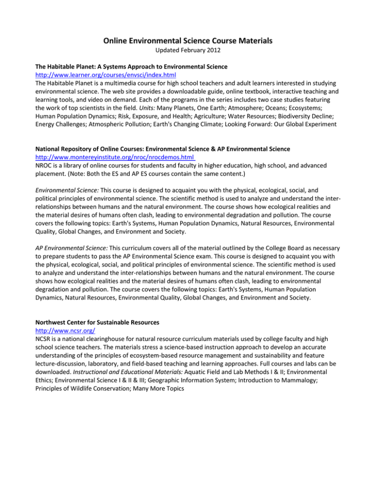 Online Environmental Science Course Materials
