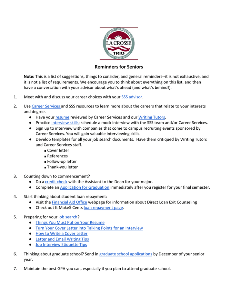 Reminders for Seniors