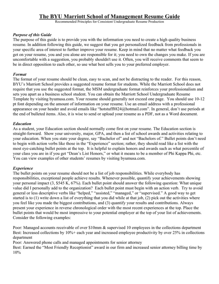 The BYU Marriott School of Management Resume Guide