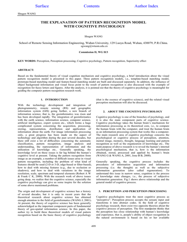 Pattern Recognition Models & Cognitive Psychology