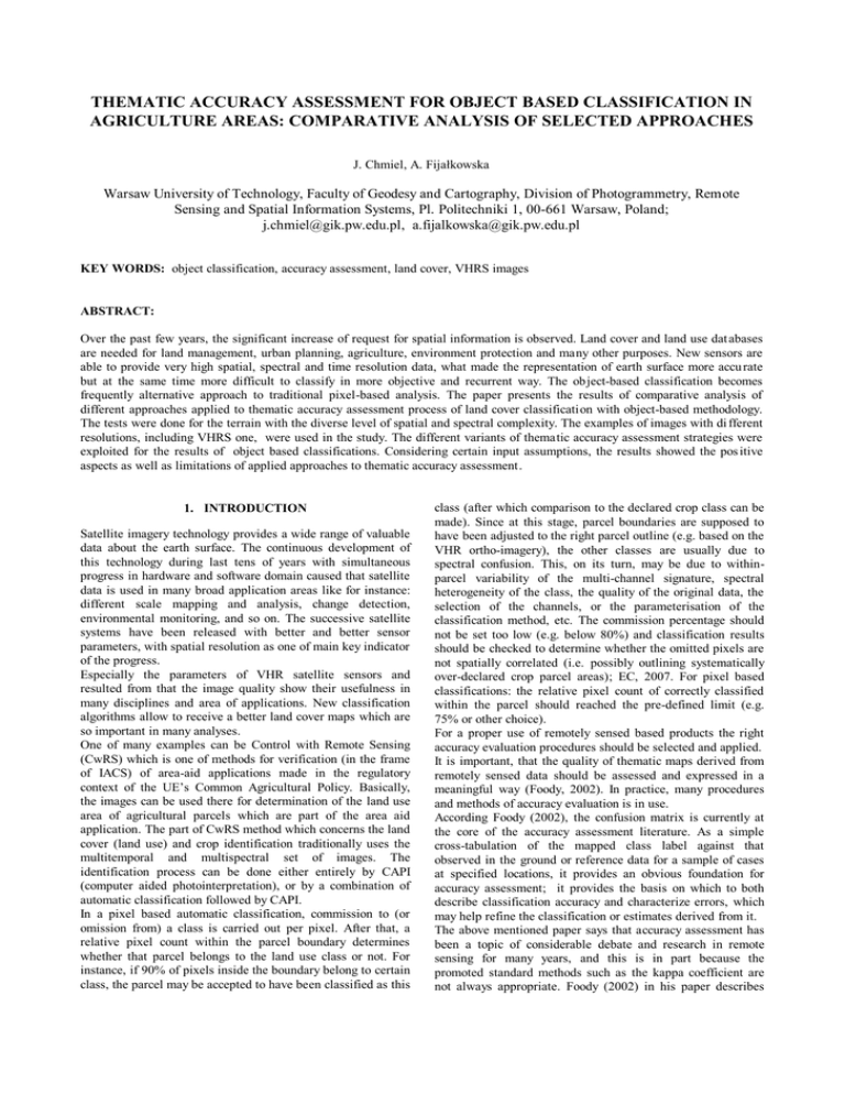 Thematic Accuracy Assessment For Object Based Classification In